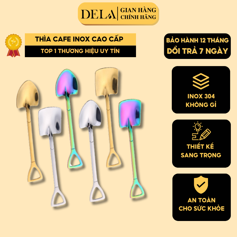 Thìa cafe Inox 304 Jiashi DELADEP nhiều màu pha trà, ăn bánh kem, tráng ...