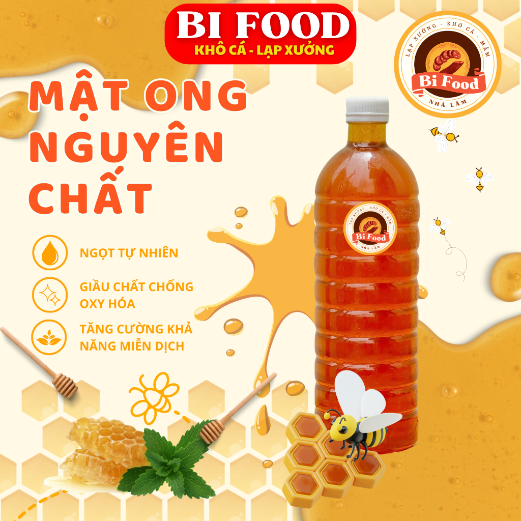 Mật ong nguyên chất 1 LIT 🔥BIFOOD🔥 mật ong tây nguyên vị ngọt thanh tự ...