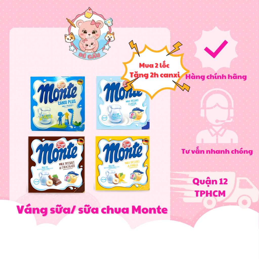 Váng sữa Monte Socola, Vani, Canxi, Nguyên chất nhập Đức (vỉ - 55g x 4 ...
