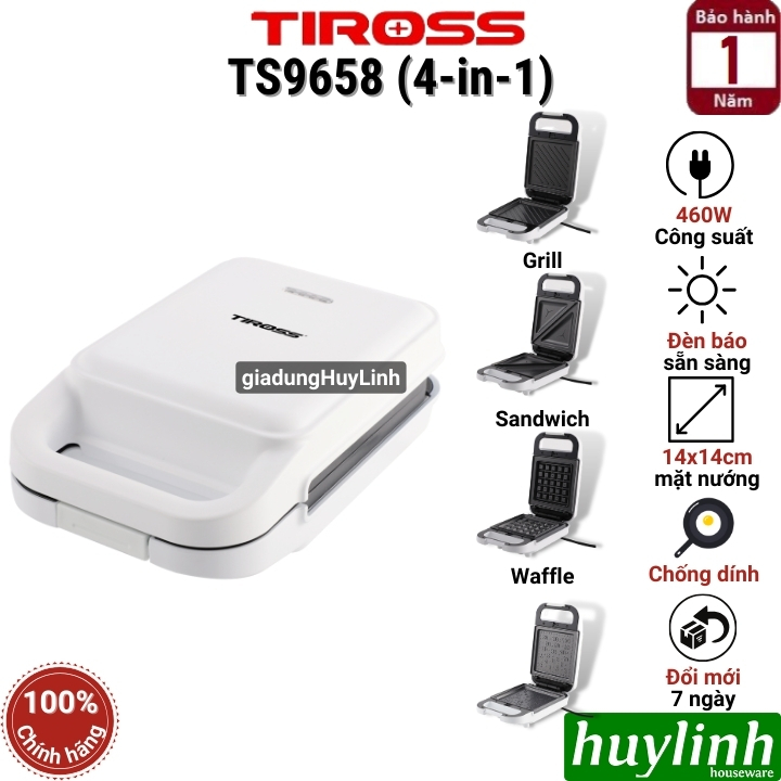 Máy làm - nướng bánh sandwich hotdog waffle Tiross TS9658 - 4 trong 1 ...