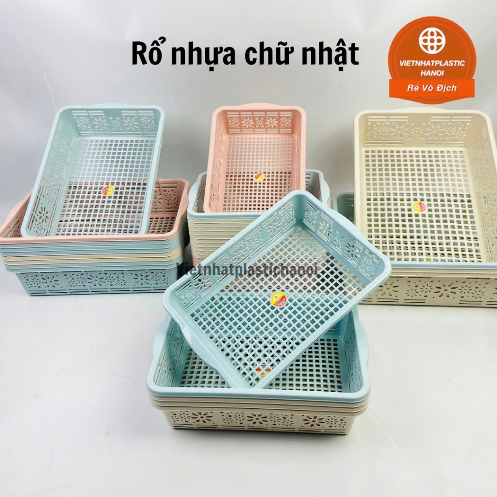 Rổ nhựa chữ nhật dài (COMBO 5) nhiều màu đựng bút viết, giấy A4, đựng ...