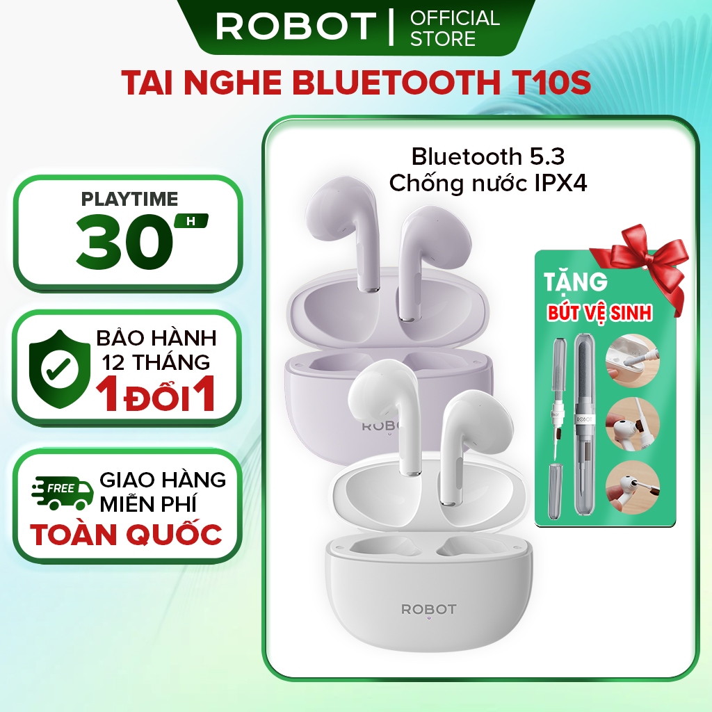Tai Nghe TWS Bluetooth ROBOT Flybuds T10S Semi-in-ear, Playtime 30H ...