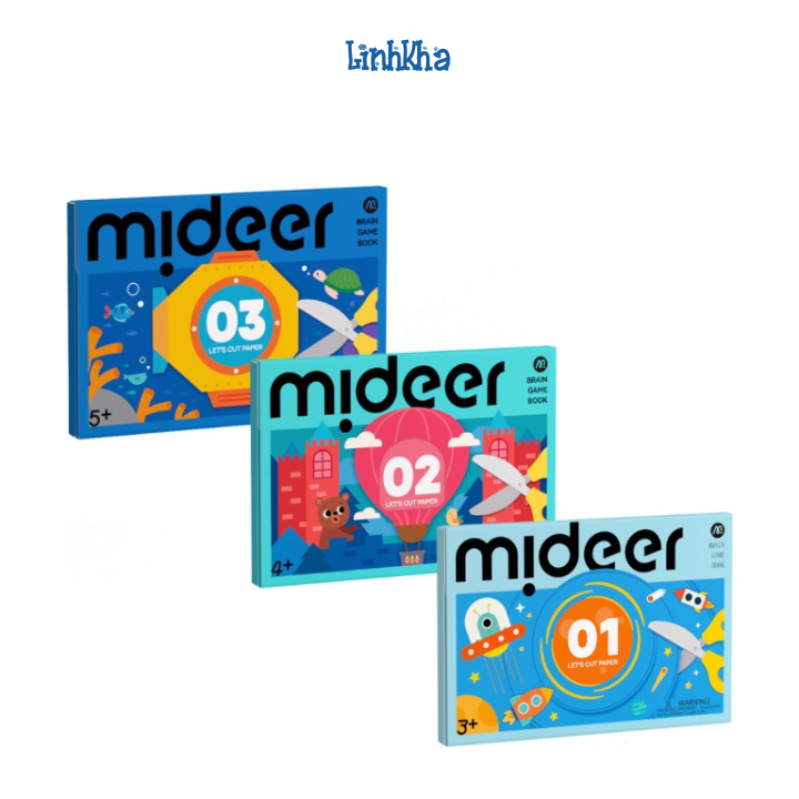 Đồ chơi thủ công cắt giấy 3 cấp độ - Bộ 50 tờ mẫu mới - mideer level up brain gamebook Let's cut ...