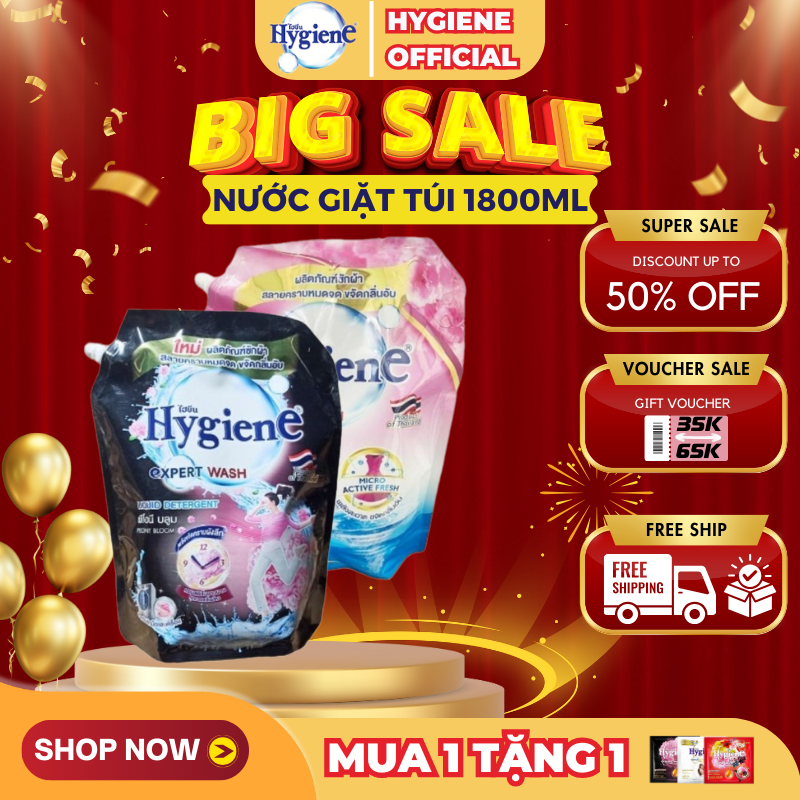 Nước giặt xả Hygiene Thái Lan giúp làm sạch vết bẩn, lưu hương thơm ngát 2in1 túi 1800ml ...