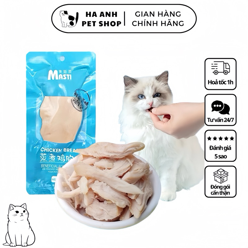 (Lẻ 1 gói) Ức gà hấp ăn liền cho mèo Masti 40g thơm ngon, bổ dưỡng ...