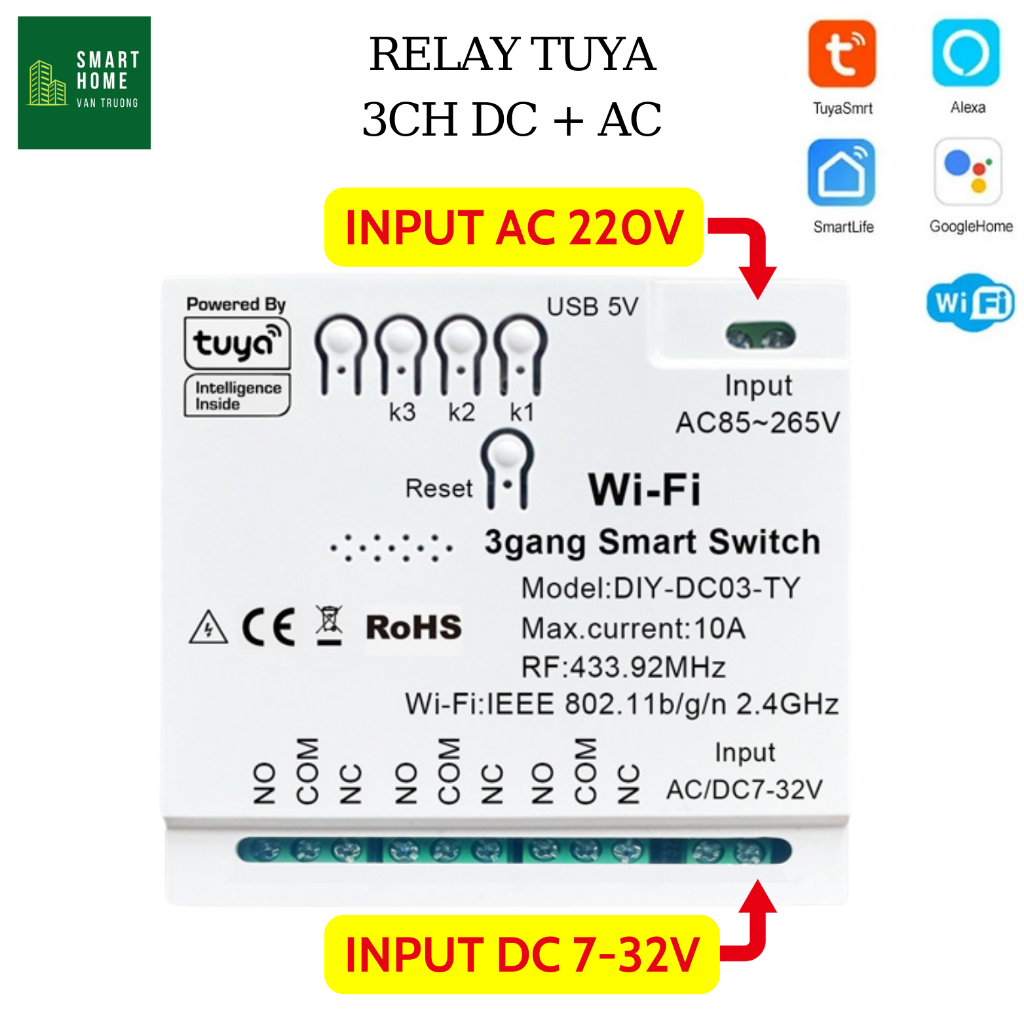 Công Tắc WIFI DC 12V 24V Điều Khiển Qua WIFI 4G 5G Bật Tắt Thiết Bị ...