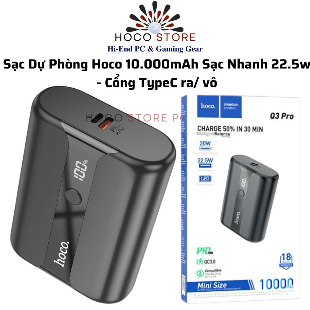 Pin Sạc Dự Phòng Mini Hoco Q3 pro 10000mAh Sạc Nhanh 22.5w - Hiển Thị % Pin - Cổng TypeC in/out ...