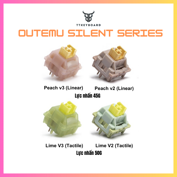 Switch Bàn Phím Cơ Im Lặng Outemu Silent Serie Peach Lime- 5 PIN - Có PreLube - Silent - Tản Led ...