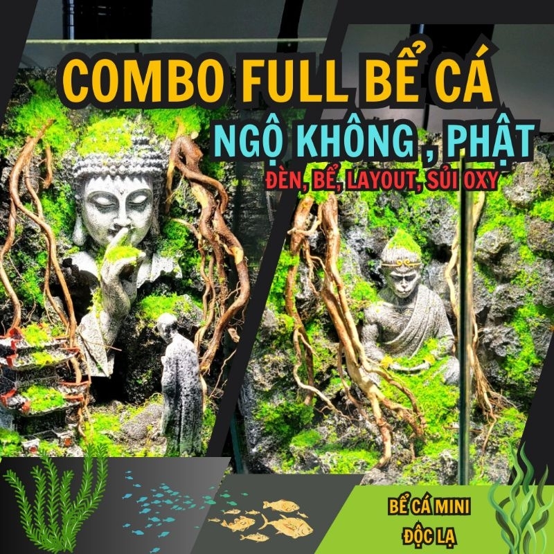 [ Bể cá mini tượng ngộ không, tượng phật ngồi thiền ] Full combo đầy đủ ...