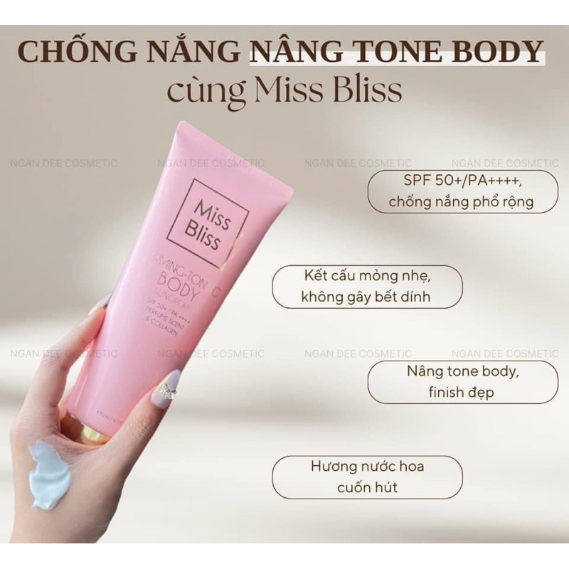 Kem Miss Bliss chống nắng nâng tông cho body 180ml mùi hương nước hoa ...
