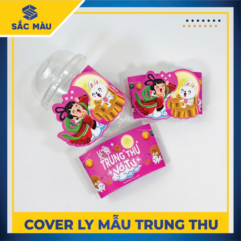 set 100 cover ly hot trend mẫu Trung Thu (Dùng cho ly giấy các size, và ...