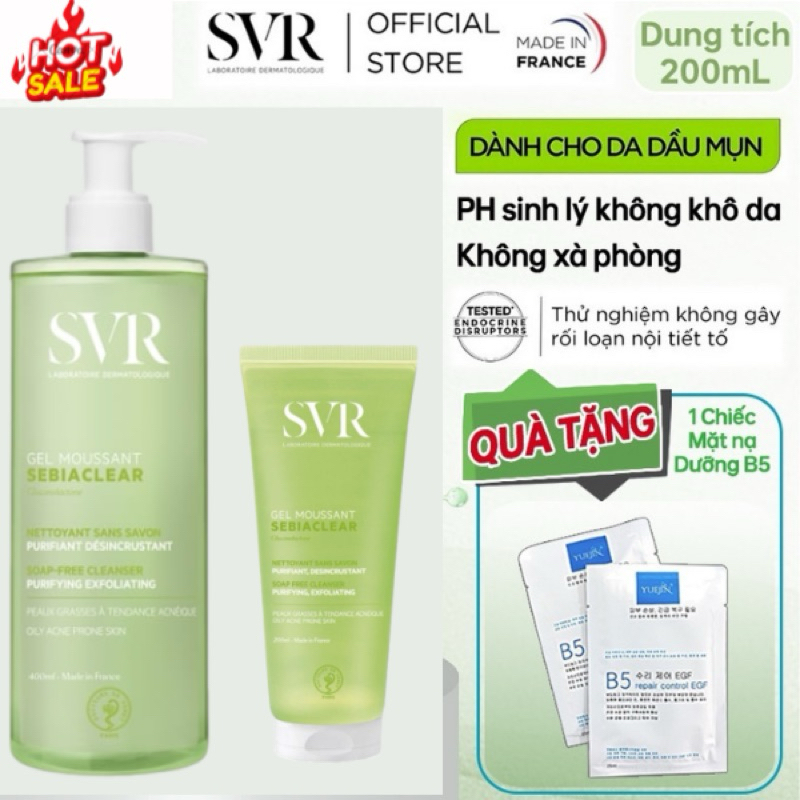 Sữa Rửa Mặt SVR Xanh (SRM SVR) Dành cho da dầu mụn Gel Moussant 400 mL ...