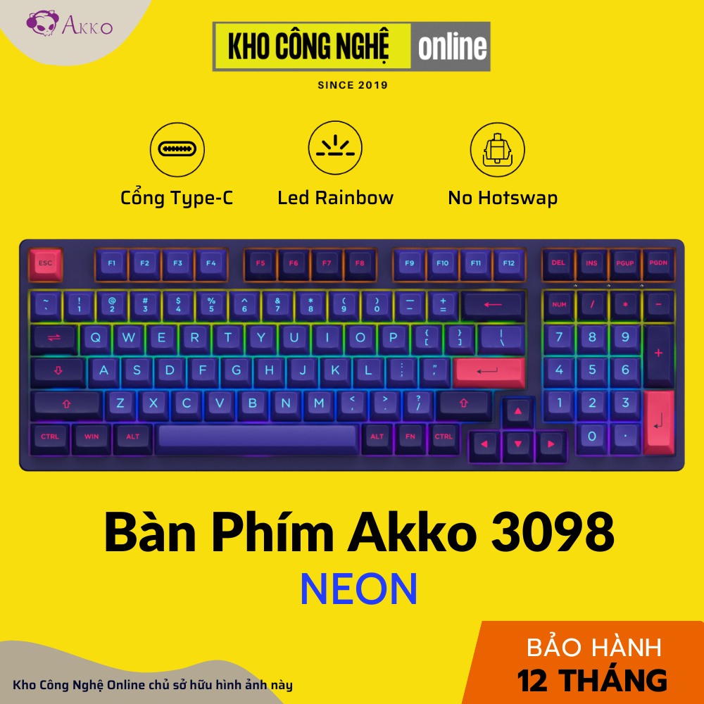Bàn phím cơ AKKO 3098 Neon (PBT Double Shot/Rainbow LED/ASA profile ...