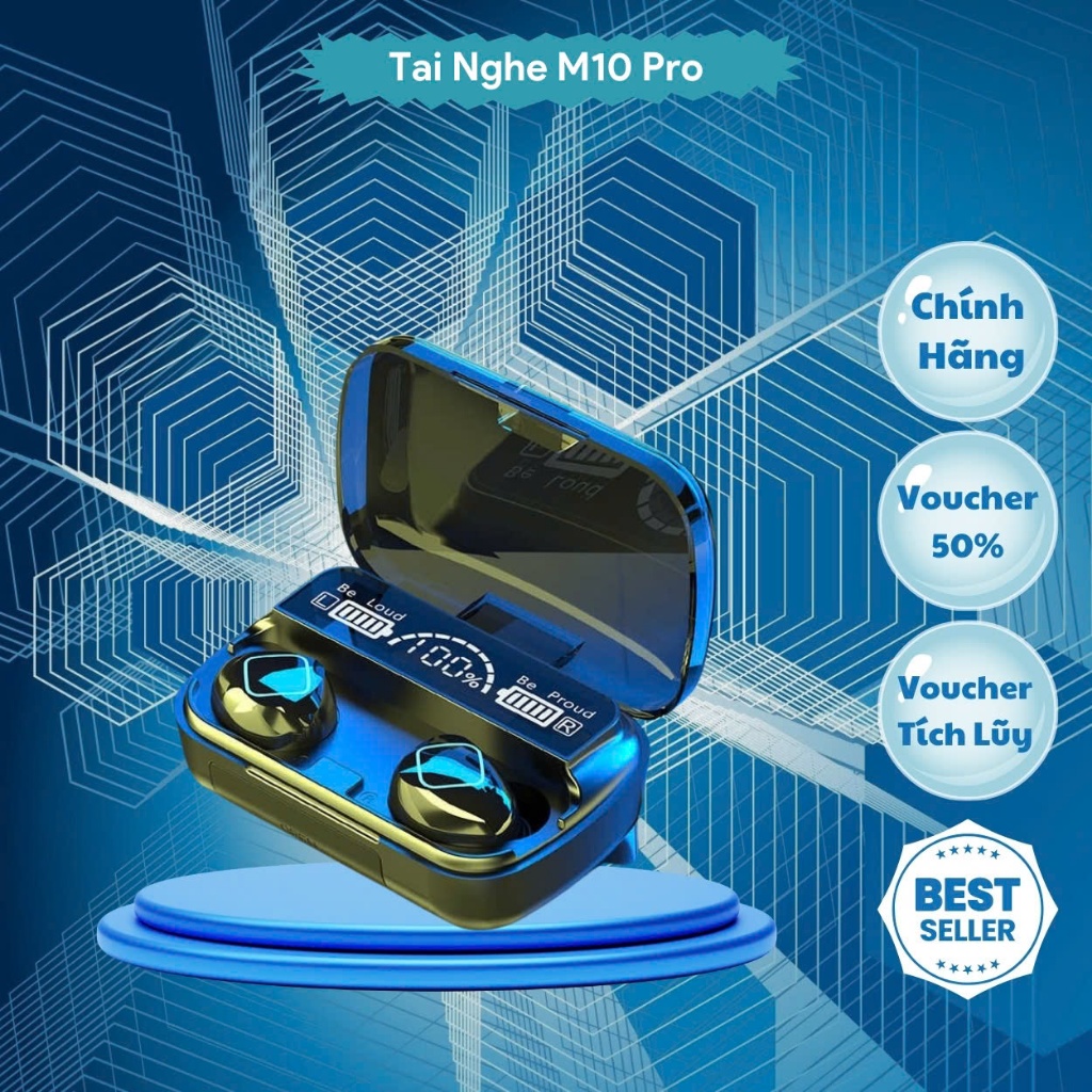 Tai nghe bluetooth M10 Pin Trâu 2500maH âm thanh trung thực, Tai nghe nhét tai đèn Led đẹp mắt ...