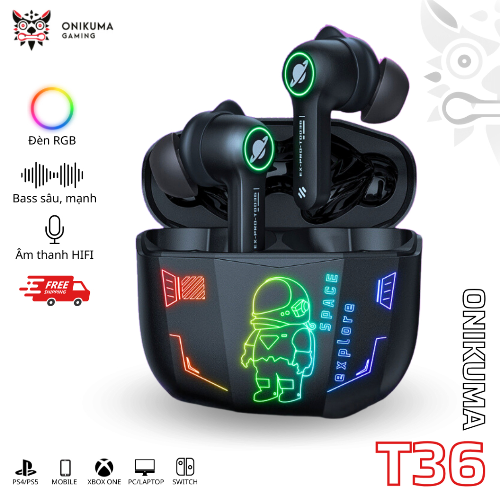Tai nghe Gaming nhét tai, tai nghe không dây Onikuma T36, Tai nghe chơi ...