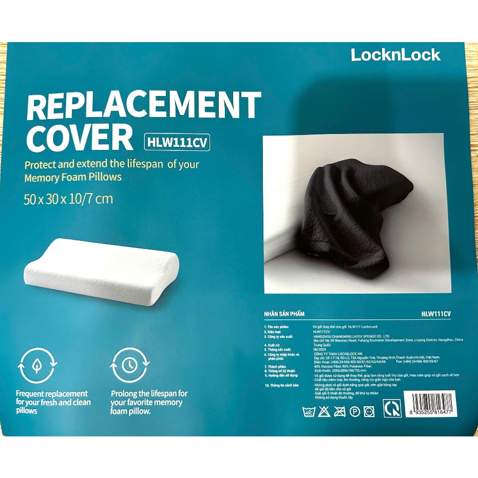 Vỏ gối thay thế cho Memory Foam Lock&Lock HLW111 - Màu xám đậm ...