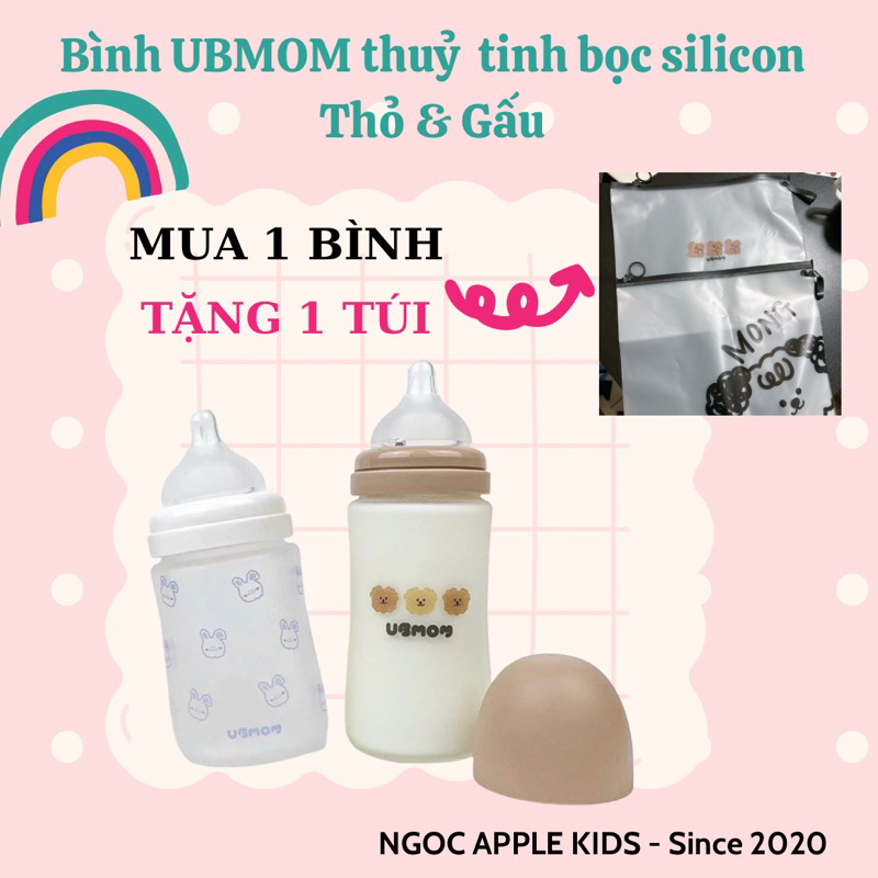 (Tặng 1 túi zip) Bình sữa UBMOM thuỷ tinh bọc silicon 180/240ml | Shopee Việt Nam