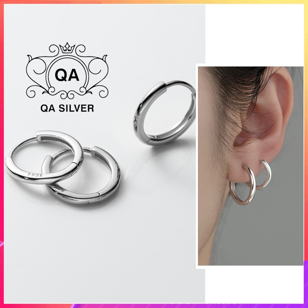 Khuyên tai bạc 925 tròn dày bo vuông bông nam nữ S925 HOOP QA SILVER Earrings EA240705 | Shopee ...