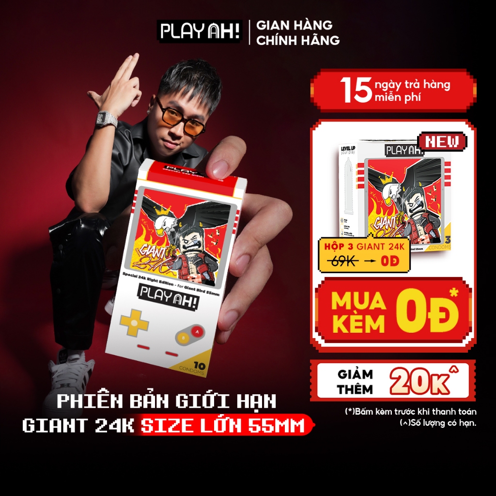 Bao cao su size to PlayAh! Siêu Mỏng 55mm Giant Invisible 24K.Right - Hộp 3/10 Cái | Shopee Việt Nam
