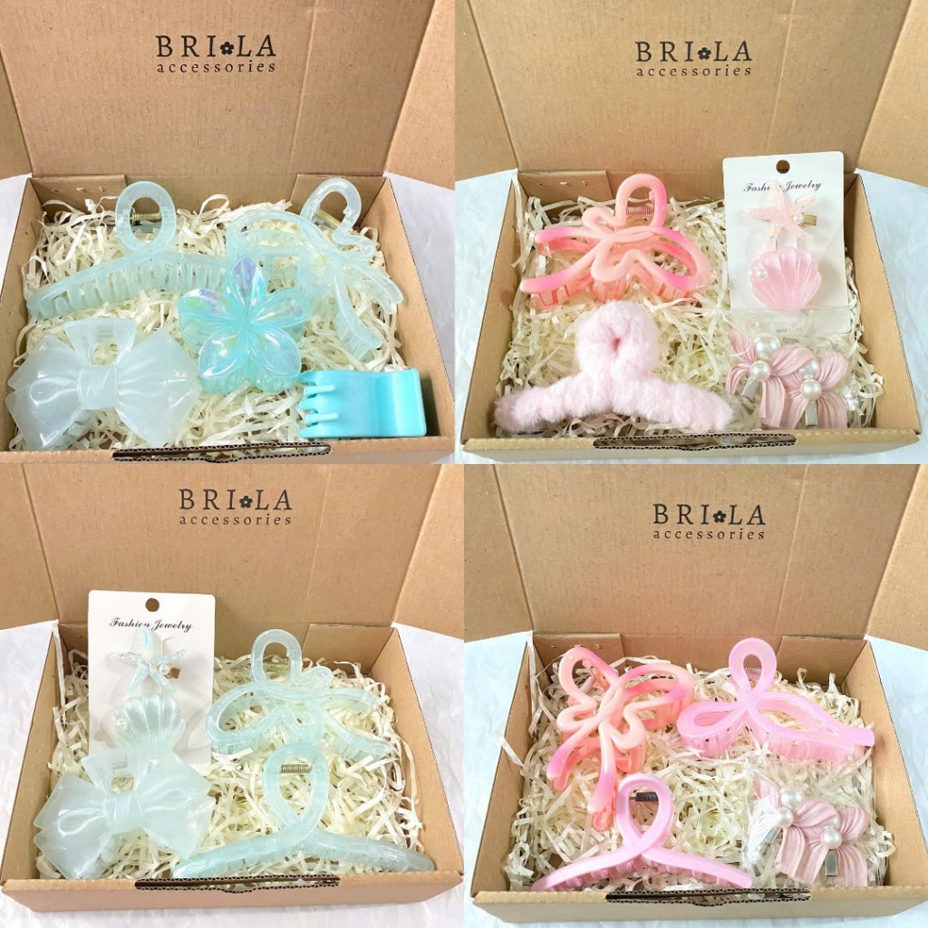 Set Hộp Quà Tặng Nhiều Món Kẹp Tóc Brila Kèm Hộp Gói - Giấy Rơm Màu Sắc ...