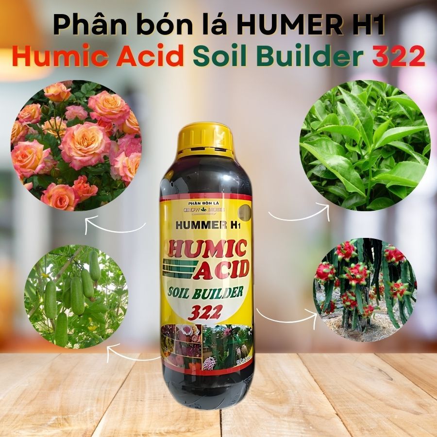 Phân bón lá Humic Acid 322 chai 1 lít, rễ phát triển, nảy chồi nhánh ...