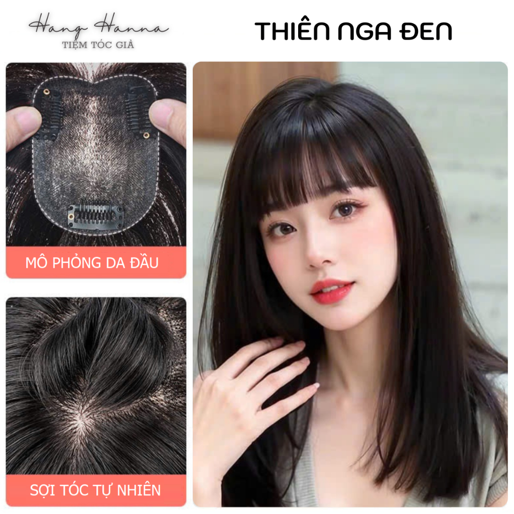 Tóc Mái Phủ Che Hói Siêu Da Tóc Thật THIÊN NGA ĐEN mô phỏng da đầu 7x9cm, chiều dài 25cm ...
