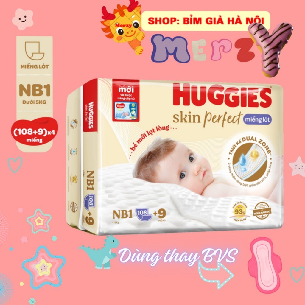 Miếng lót sơ sinh Huggies NB1 108+9 Skin Perfect (có thể dùng như BVS) | Shopee Việt Nam