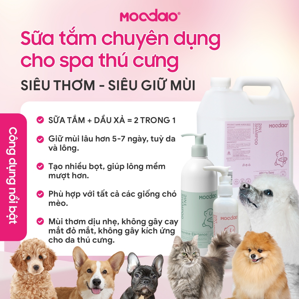Sữa tắm chuyên dụng spa thú cưng Moodao gội xả 2in1 siêu thơm siêu giữ ...