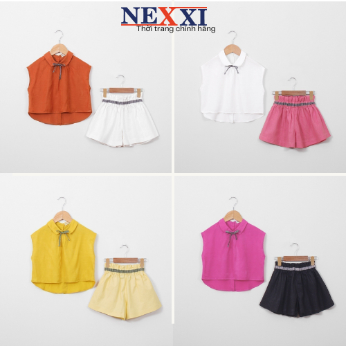 Set Áo Tơ Nơ Caro Kèm Quần Đùi Linen Bé Gái Nexxi | Shopee Việt Nam