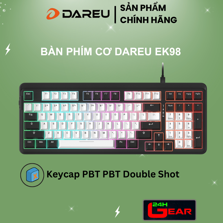 Bàn phím cơ Gaming DAREU EK98 WHITE BLACK (Multi-Led, PBT Keycaps,DareU ...