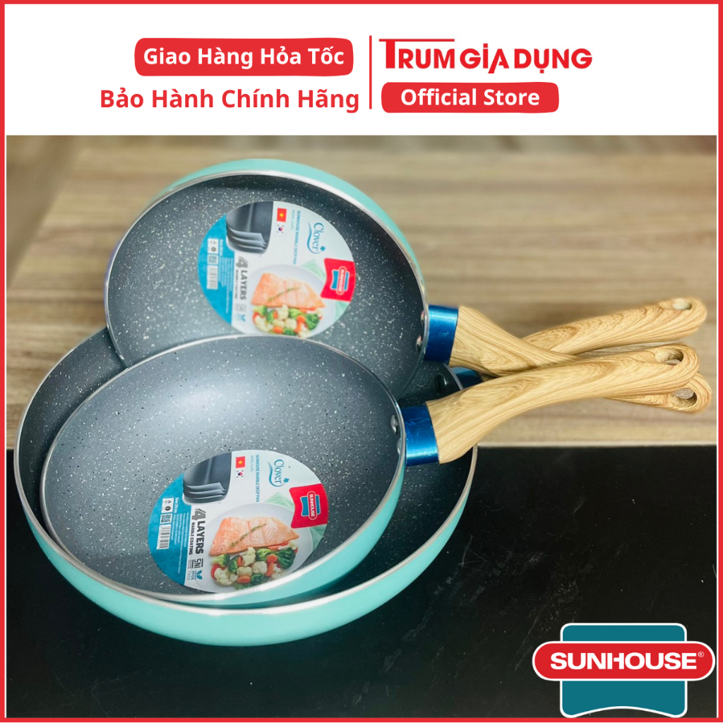 Chảo sâu lòng chống dính vân đá Clover SUNHOUSE, nhiều kích cỡ 20-22-24 ...