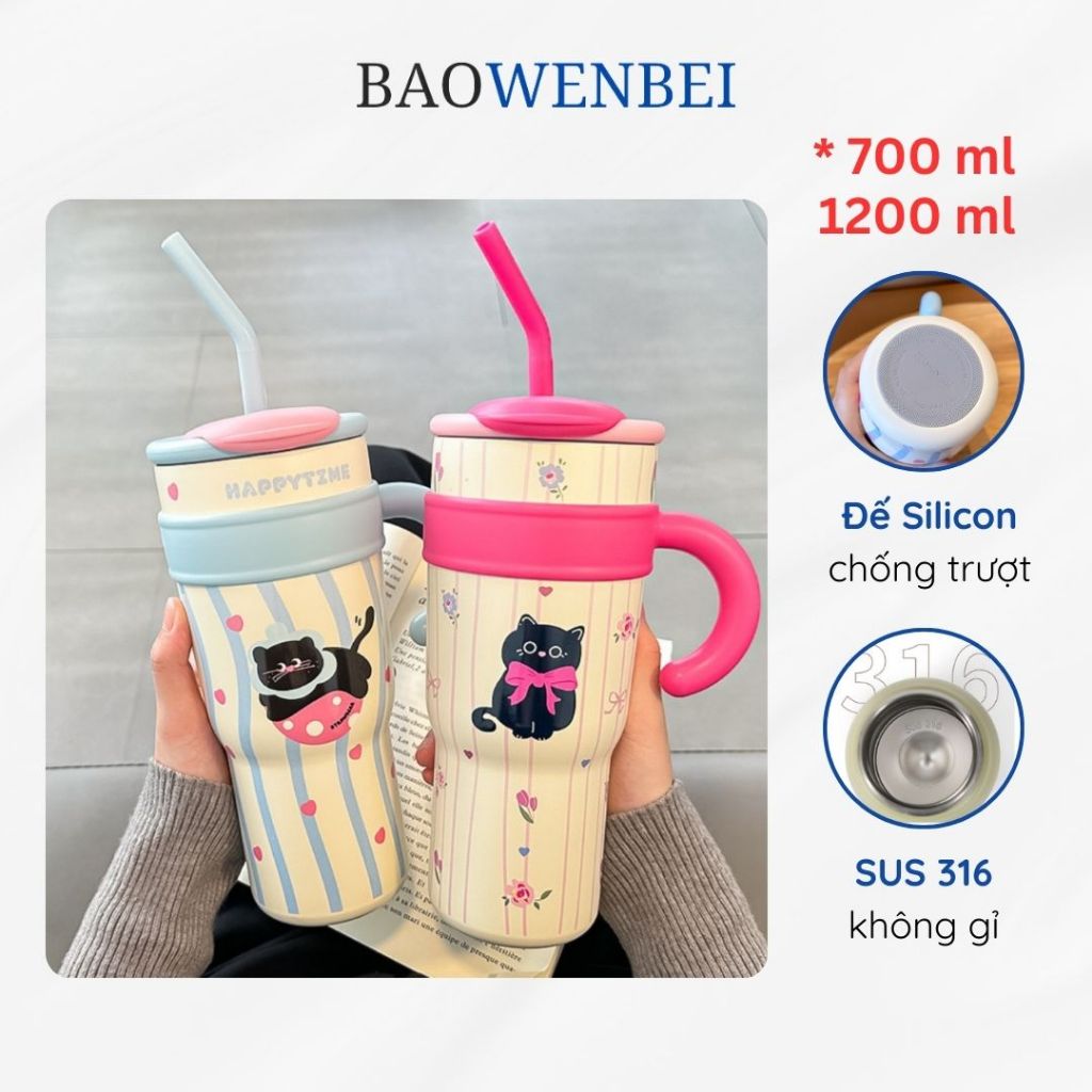 Ly giữ nhiệt Happy Time dung tích 700ml/ 1200ml, bình nước giữ nhiệt ...