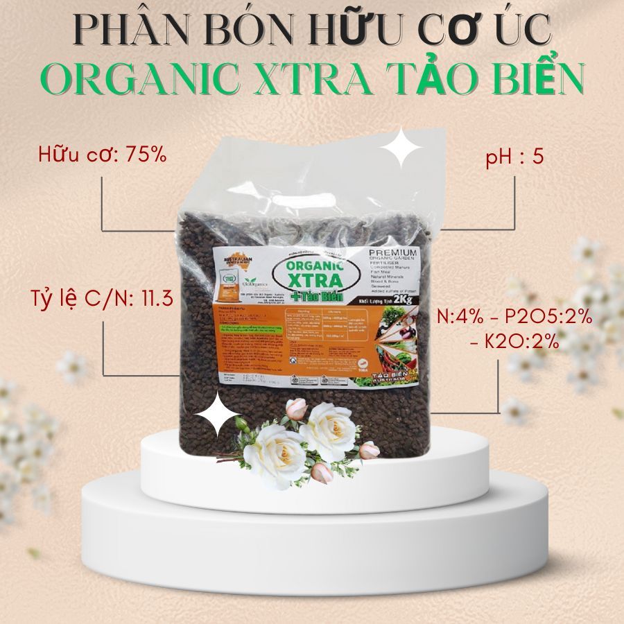 Phân hữu cơ tảo biển Úc Organic Xtra (gói 2kg) dạng viên nén giúp cây ...