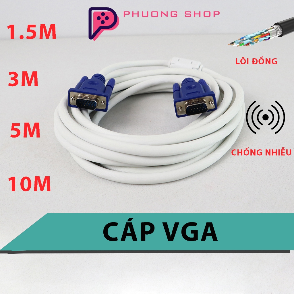 Dây Cáp VGA 1.5m, 3m, 5m, 10m - chuẩn VGA 3+4, lõi đồng chống nhiễu chất lượng cao, cáp 2 đầu ...