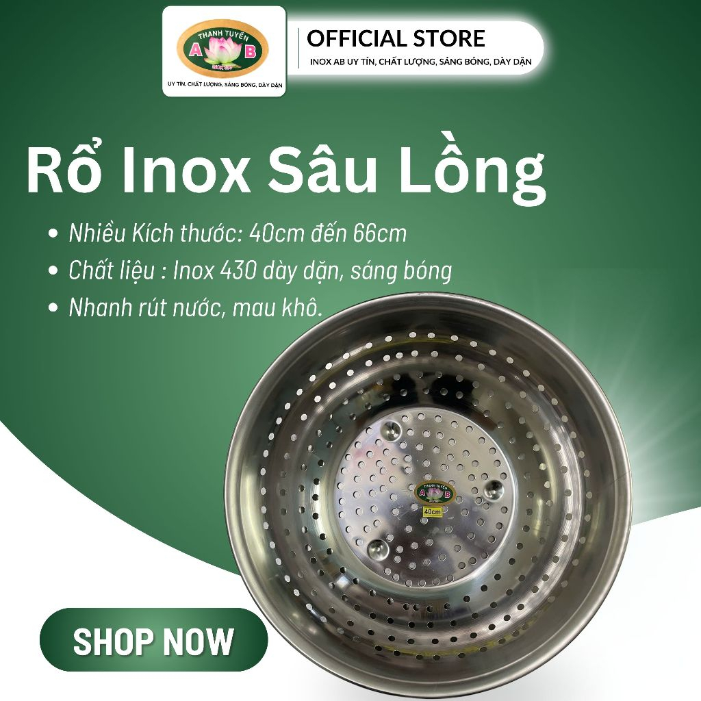 Rổ Inox Dày Lổ Lớn Từ 40 Đến 66cm Có Chân Ráo Nước Đa Năng, Tiện Dụng ...