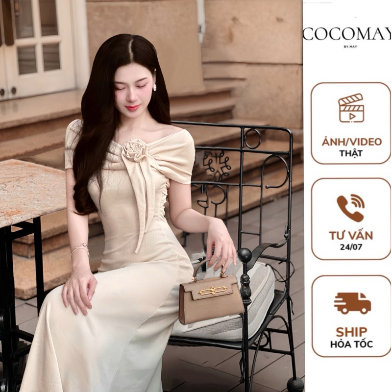 COCOMAY Đầm phong cách tiểu thư trể vai hoa dịu dàng kem / đen Women Nữ Dress | Shopee Việt Nam