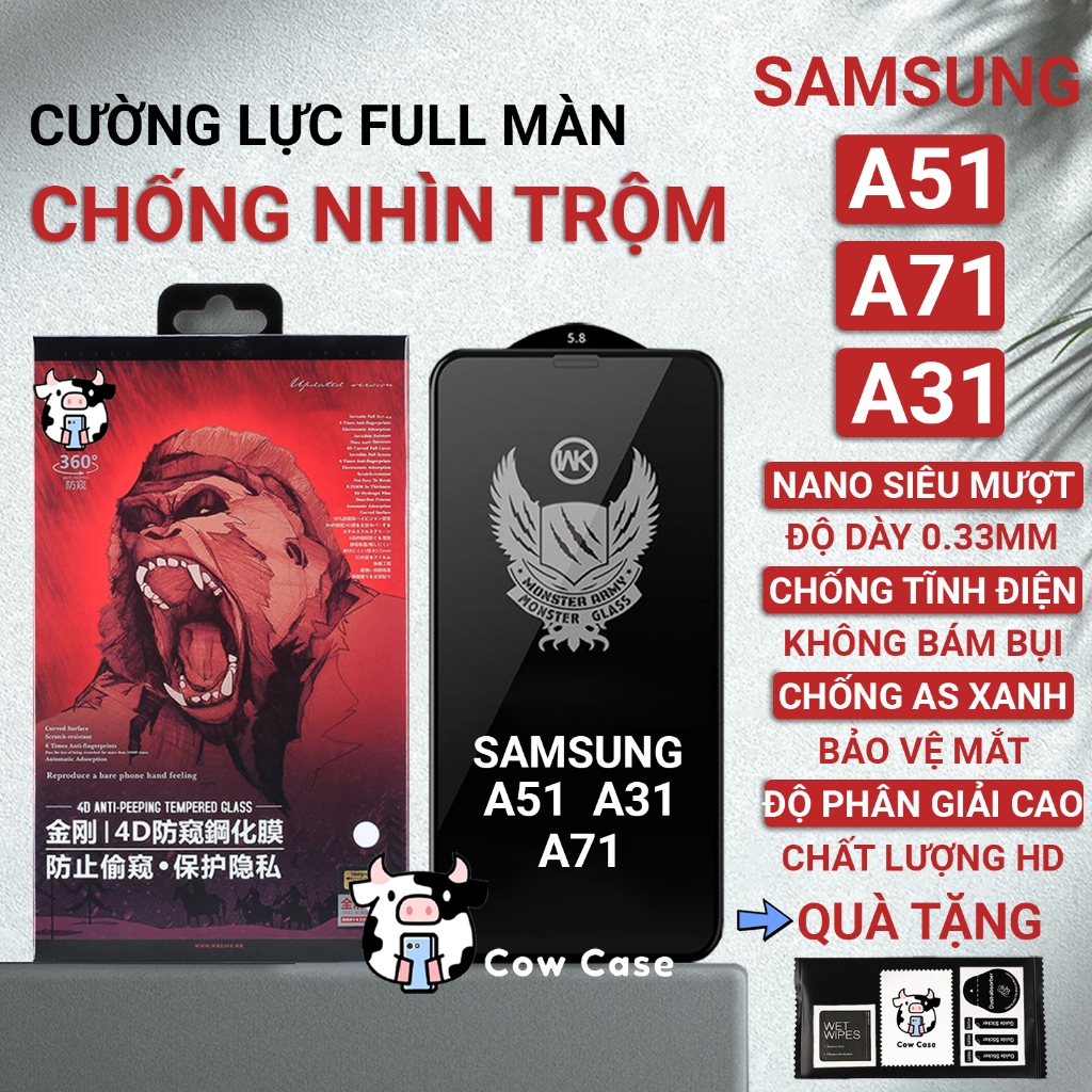 Kính cường lực Samsung A51, A31, A71 chống nhìn trộm full màn | Miếng ...