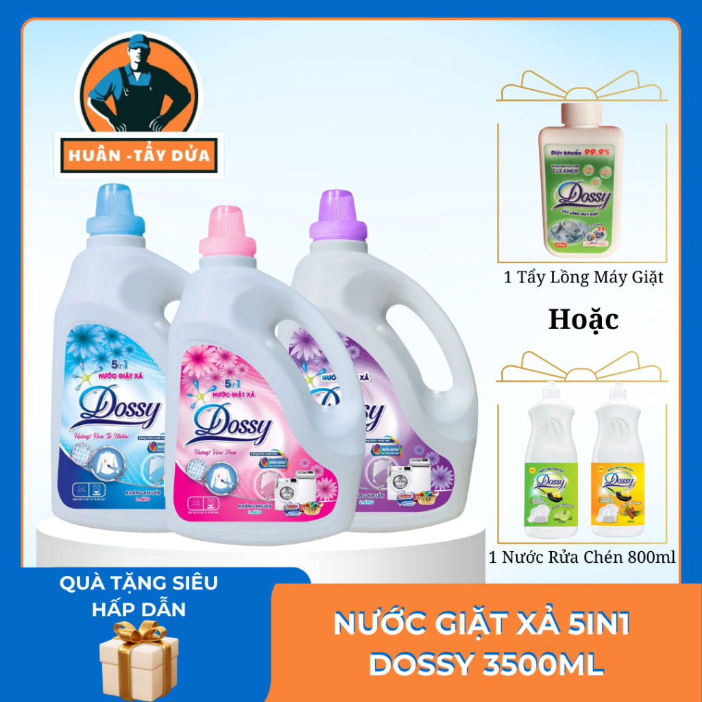 Nước giặt xả 5 trong 1 Dossy - Lưu hương suốt nhiều giờ, Bền màu, Giúp vải mềm mại - 3500ml ...