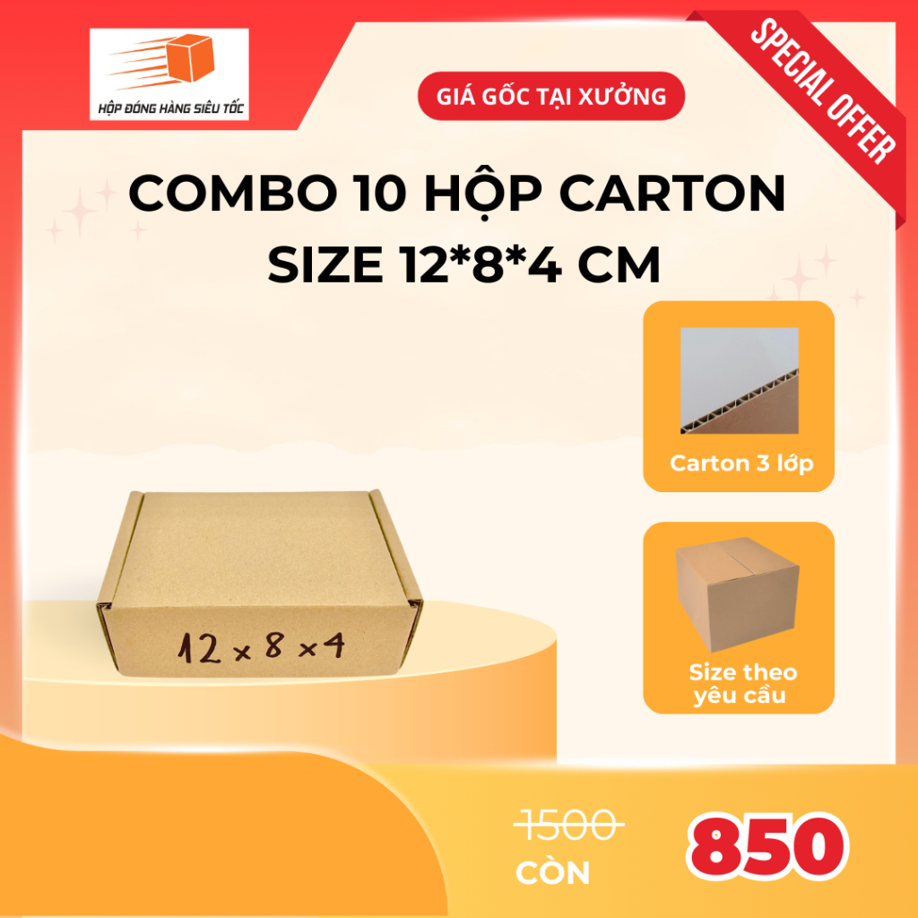 12x8x4 Combo 10 hộp carton nắp gài đóng hàng | Shopee Việt Nam