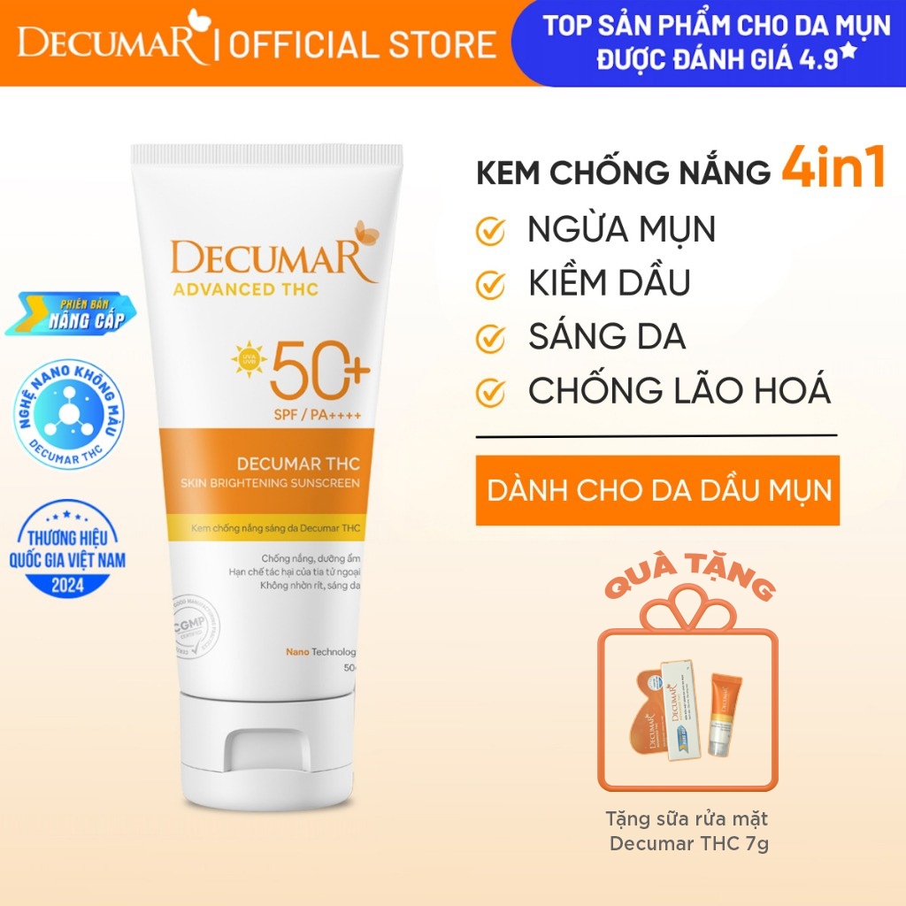 Kem chống nắng kiềm dầu cho da mụn, nâng tone Suncream Decumar THC SPF ...