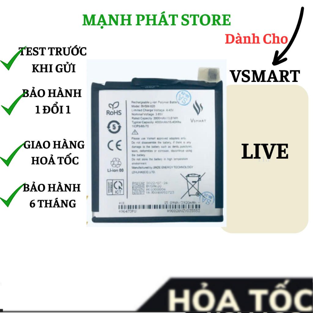PIN Vsmart LIVE/ BVSM-620 (4000mAh) -BẢO HÀNH 6 THÁNG | Shopee Việt Nam