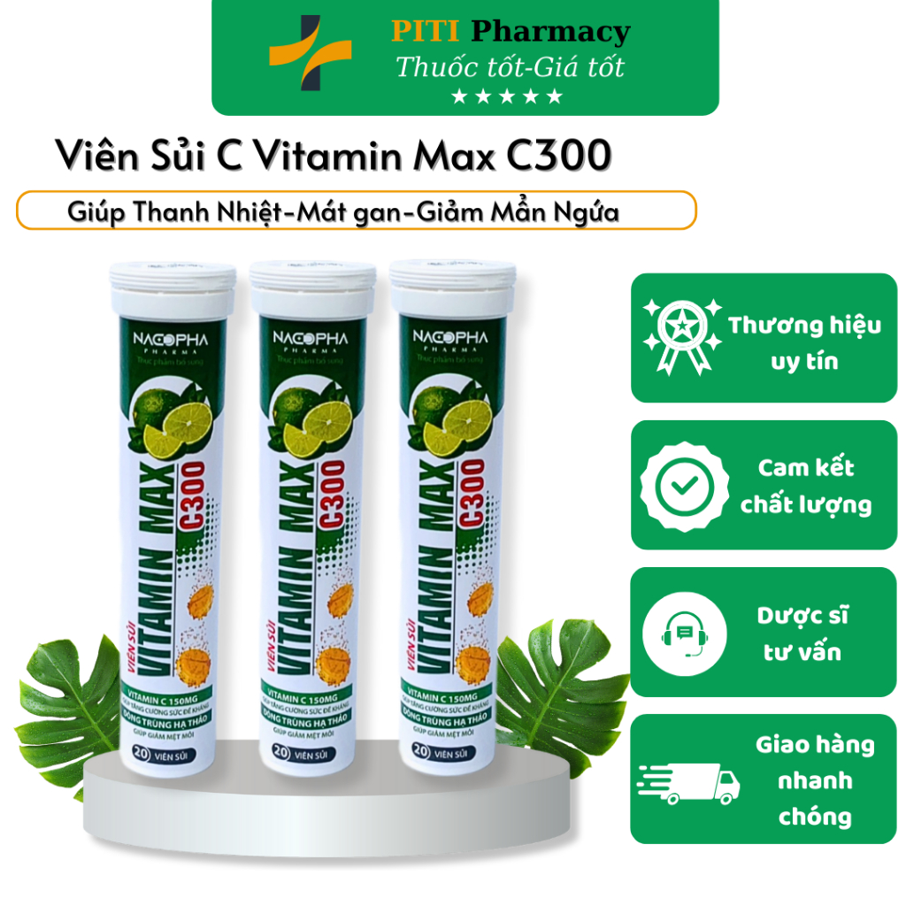 Viên Sủi Vitamin Max C300 Hộp 20 viên Hương Chanh Thơm Mát Giúp Bổ Sung ...