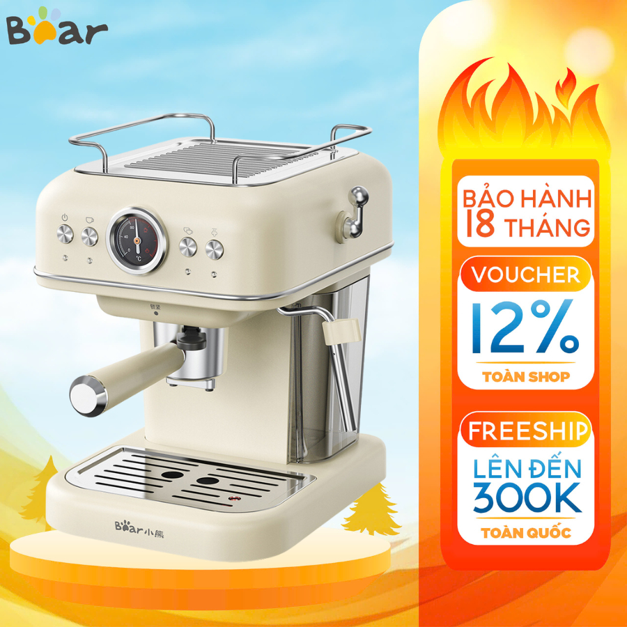 Máy pha cà phê Espresso Bear KFJ-E12R5 1.2L, Áp suất 20 BAR ,950W, tự động,tạo bọt sữa, BH 18 ...