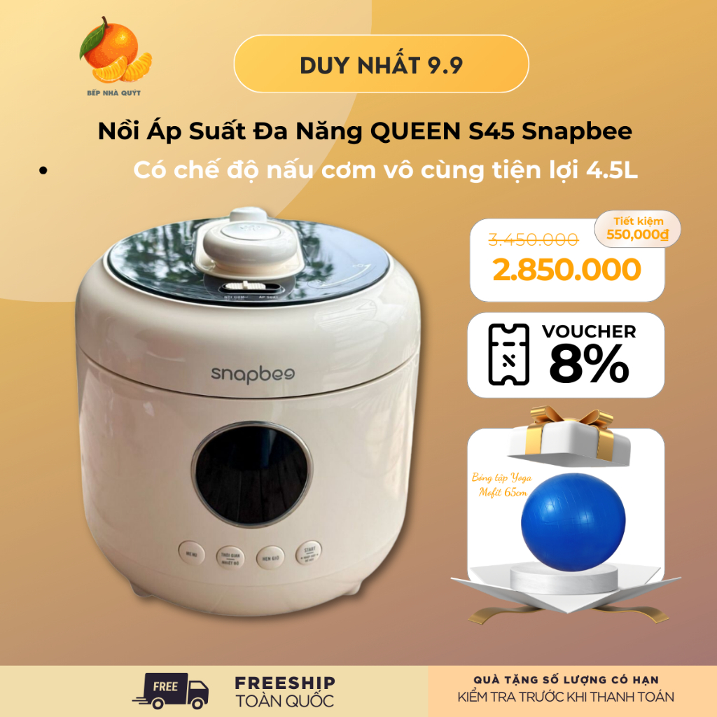 Nồi Áp Suất Đa Năng QUEEN S45 Snapbee - Dung tích 4.5L, Bảo hành 24 ...