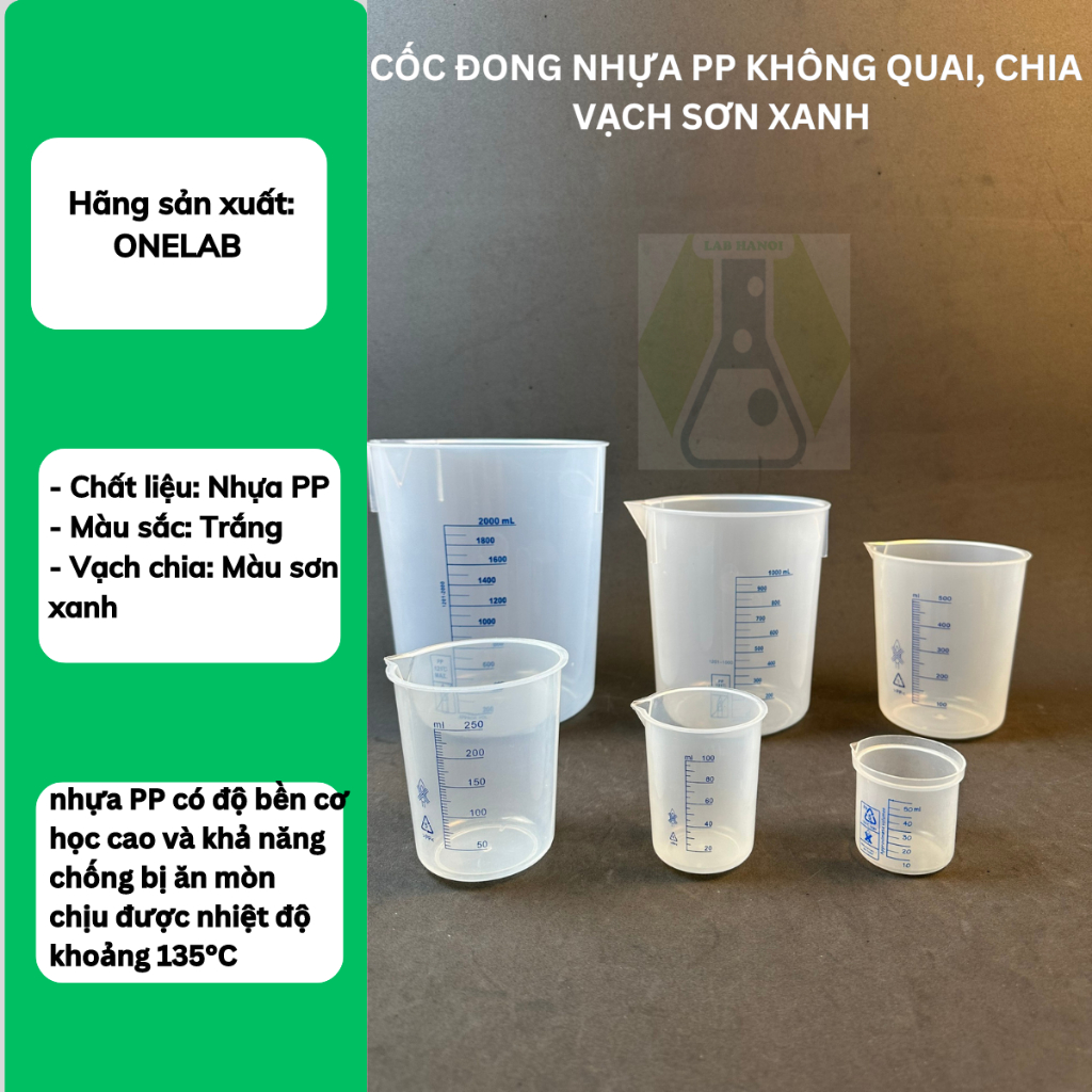 Ca, Cốc Nhựa PP Không Quai, Chia Vạch Xanh, Chịu Nhiệt 50ml, 100ml, 250ml, 500ml, 1000ml, 2000ml ...