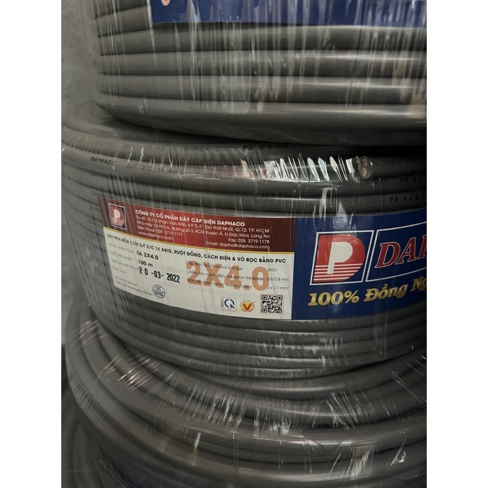 BÁN LẺ 10M - DÂY ĐIỆN ĐÔI BỌC XÁM DAPHACO 2x4.0 - 100% Lõi Đồng Nguyên ...