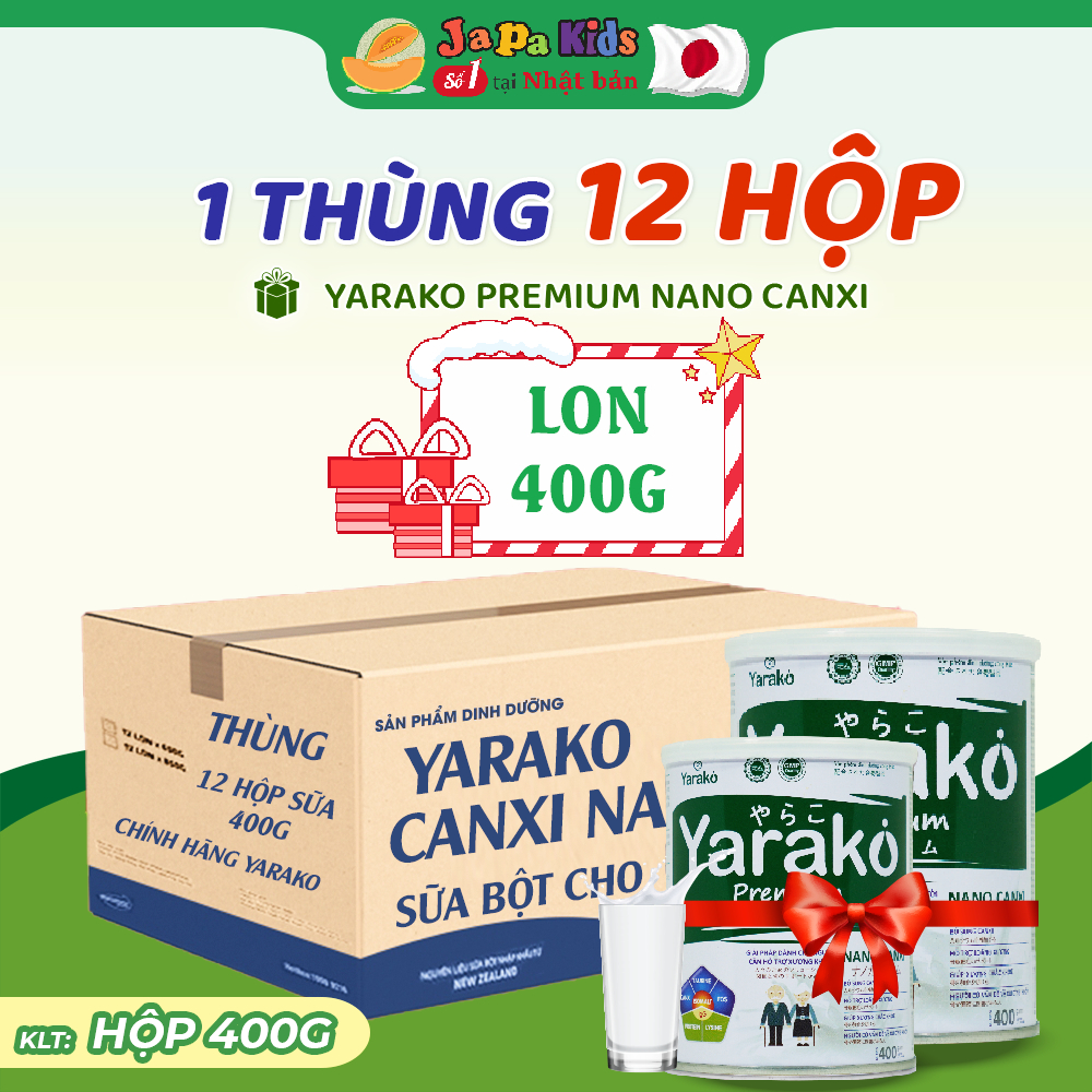 [Combo Thùng 12 Lon] Sữa Canxi cho người già YARAKO PREMIUM NANO CANXI Chính hãng Hộp 400G ...