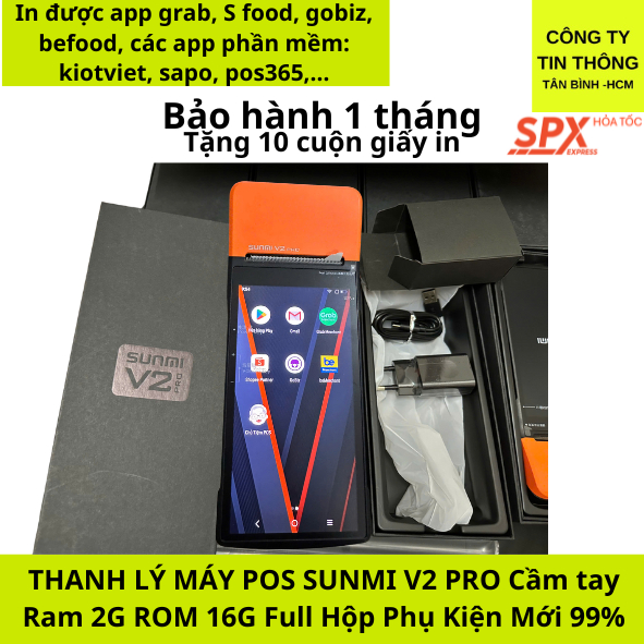 MÁY POS CẦM TAY SUNMI V2 PRO Thanh Lý 99% Ram 2g V2PRO BH 1 Tháng grab, shopee food, gobiz ...