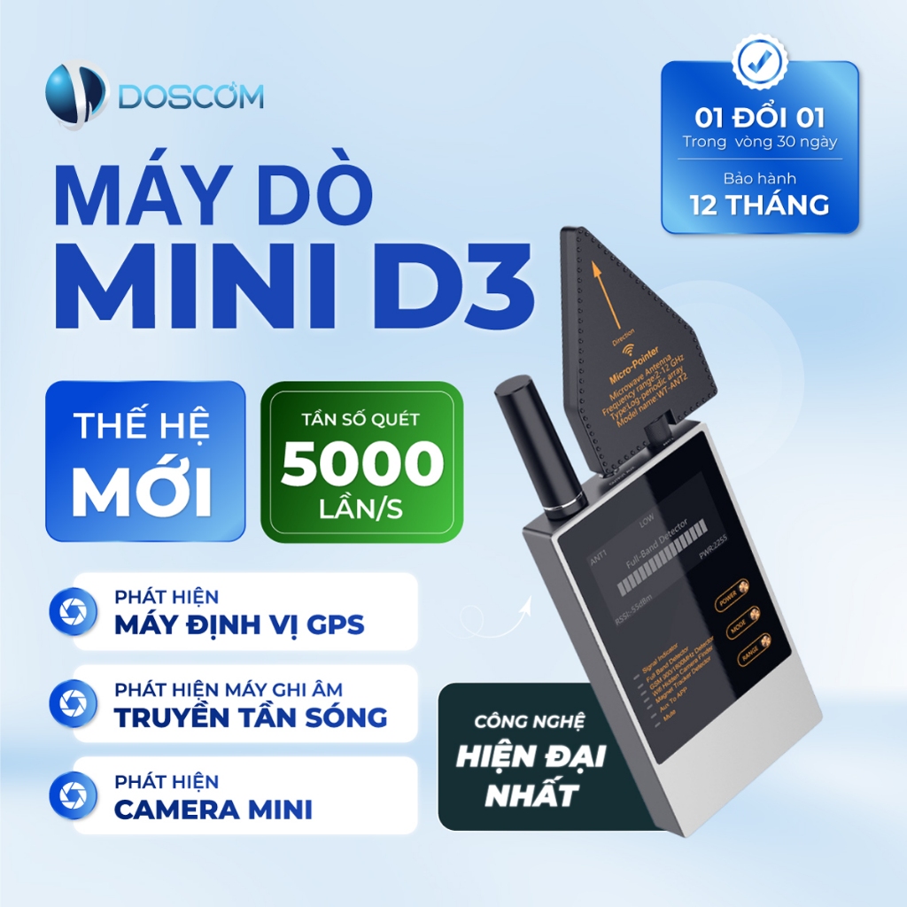 Doscom D3 - Thiết Bị Dò Tìm Phát Hiện Máy Ghi Âm, Máy Định Vị GPS, Camera Mini... Độ Nhạy Cao ...