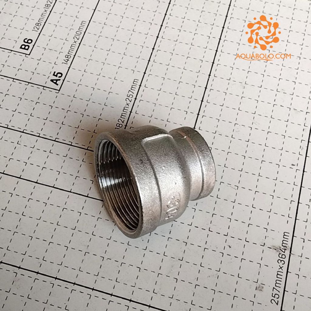 Bầu giảm ren trong inox304 phi 49 27 DN40/DN20, nối giảm ren trong inox ...
